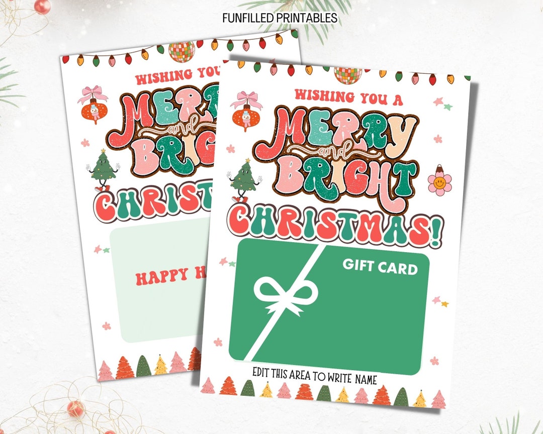 Christmas Gift Card Holder Printable, Merry and Bright, Christmas Gift ...