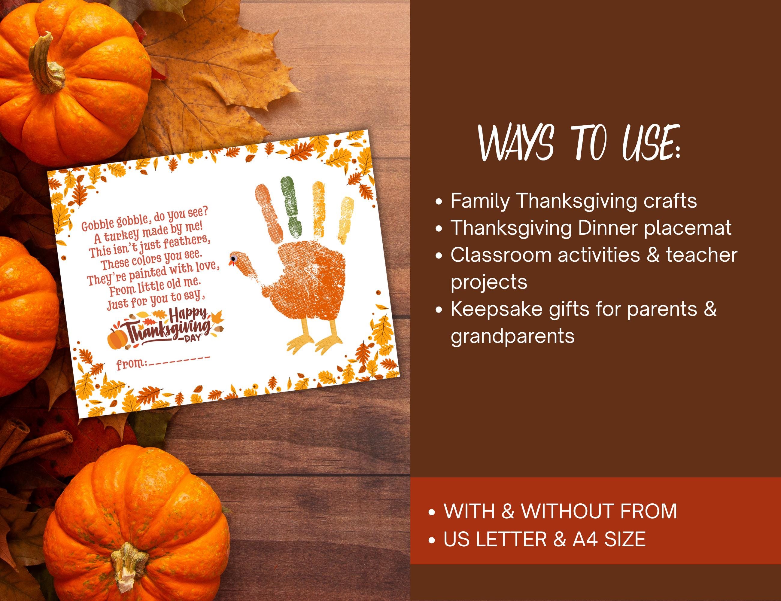 Turkey Poem Thanksgiving Handprint Craft, Thanksgiving Keepsake ...
