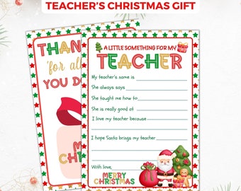 Printable Christmas Teacher Appreciation Card, Teacher Christmas Gift ...
