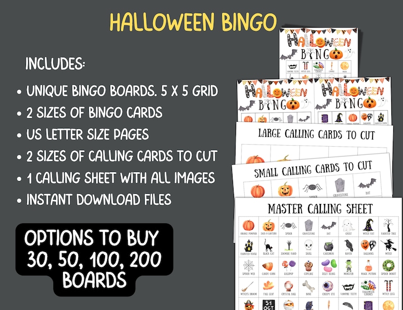 Halloween Bingo Game, Halloween Games for Kids, 20 Printable Halloween ...