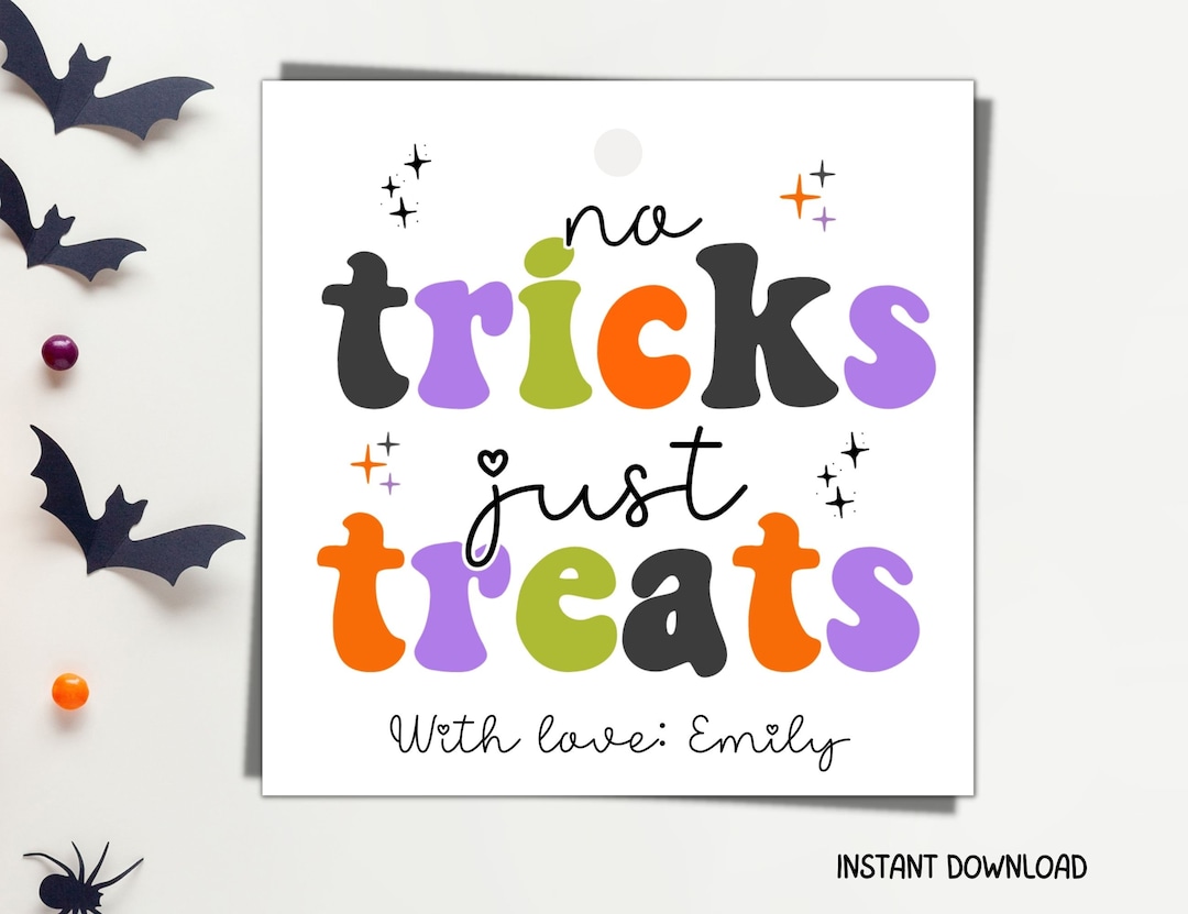 No Tricks Just Treat Tags, Halloween Favors Tags, Cookie Tags, Editable ...