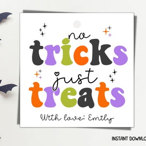 No Tricks Just Treat Tags, Halloween Favors Tags, Cookie Tags, Editable ...