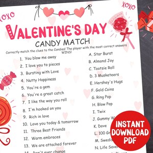 Valentines Day Candy Match Game, Candy Trivia Game, Printable ...