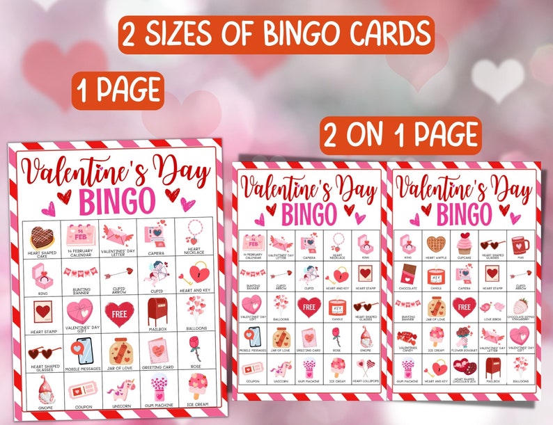 100 Valentines Bingo Cards, Printable Valentines Day Game for Kids ...