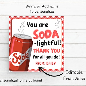 Soda Appreciation Tags, Employee Appreciation Day Soda Gift Tags ...