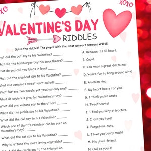 Valentine Riddles Game, Printable Valentines Party Game, Kids Valentine ...