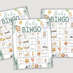 50 Baby Shower Bingo Cards Safari Baby Shower Game Activity, Baby Bingo ...