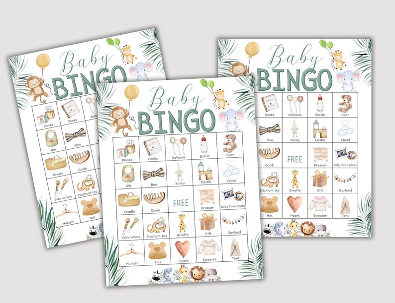 Safari Baby Shower Bingo, Safari Baby Shower Games, Gender Neutral Baby ...