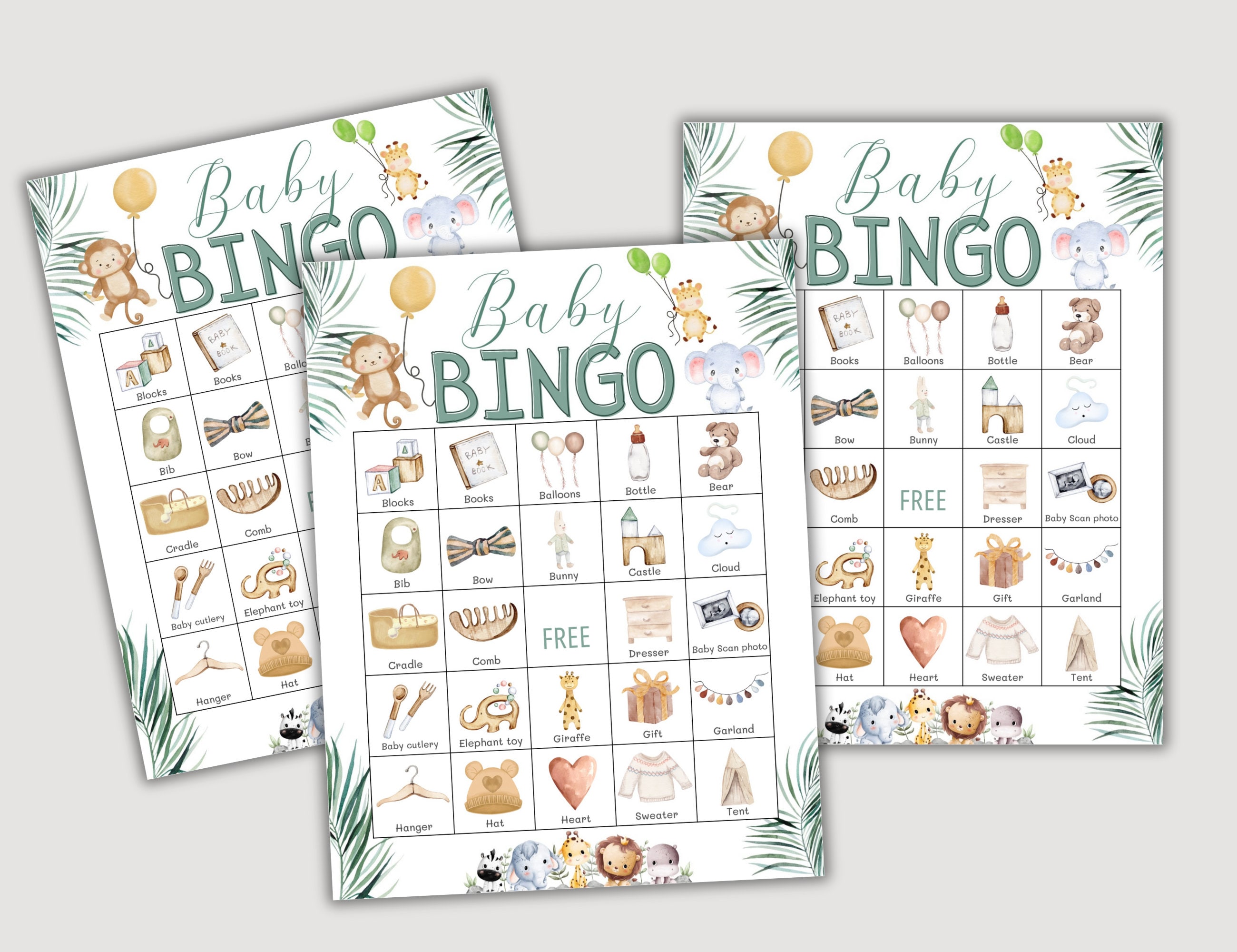 Safari Baby Shower Bingo, Safari Baby Shower Games, Gender Neutral Baby ...