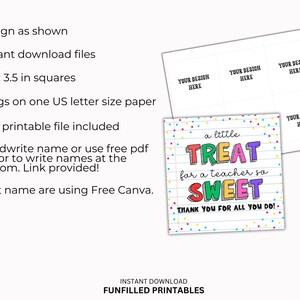 Teacher Sweet Treat Tag, Teacher Appreciation Tag, Thank You Teacher ...