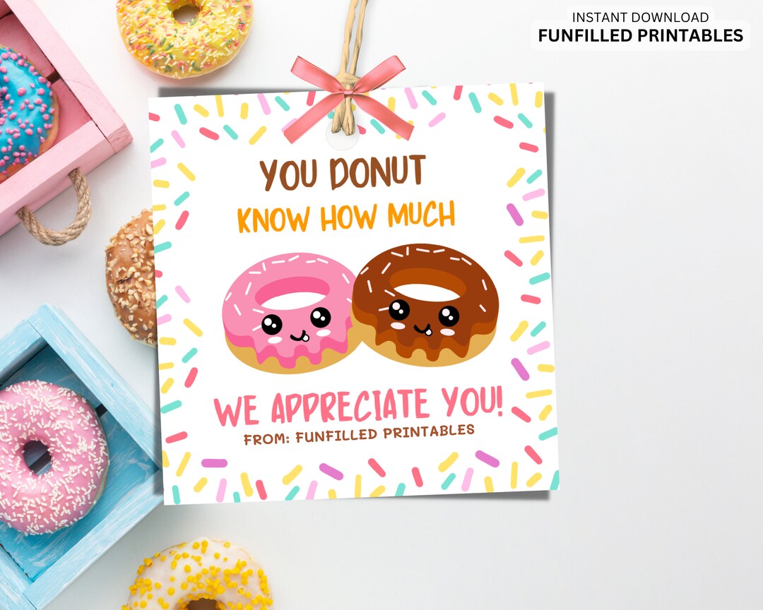 Donut Appreciation Gift Tag, Donut Thank You Gift Tag, Teacher ...