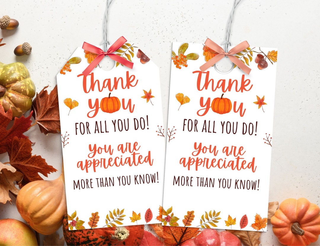 Fall Thank You Tags, Fall Appreciation Tags, Staff Appreciation ...