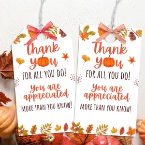 Fall Thank You Tags, Fall Appreciation Tags, Staff Appreciation ...