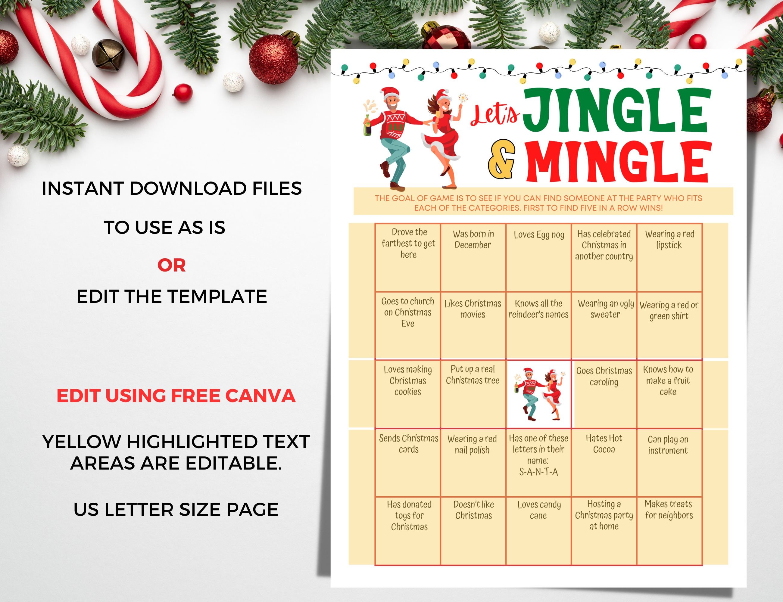 Christmas Jingle and Mingle Bingo, Find the Guest Bingo, Work Holiday ...
