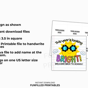 Back to School Tag for Student Gift From Teacher, Sunshine Bright Year ...