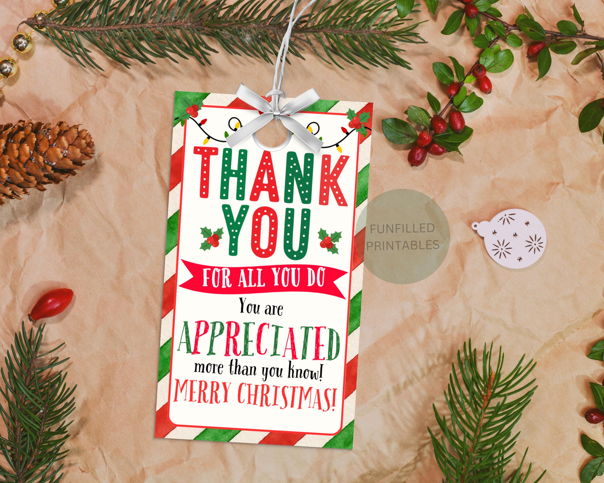 Christmas Thank You Tags, Holiday Appreciation Tag, Thank You Teacher ...