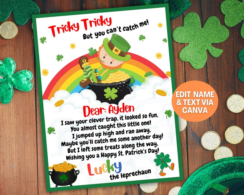 Printable Leprechaun Letter, Leprechaun Trap Note, Editable Leprechaun ...