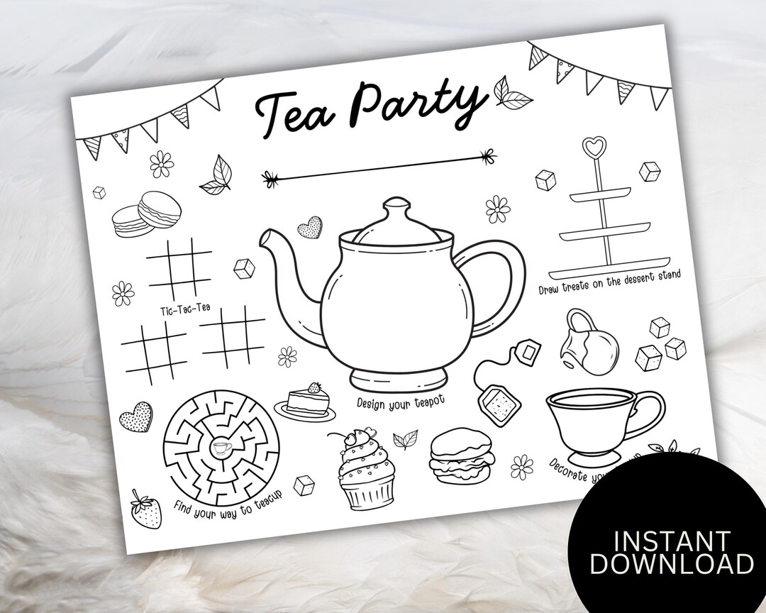 Tea Party Coloring Page Sheet for Kids, Tea Party Coloring Sheet, Kids ...