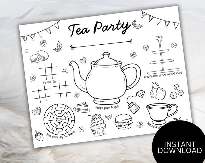 Tea Party Coloring Page Sheet for Kids, Tea Party Coloring Sheet, Kids ...