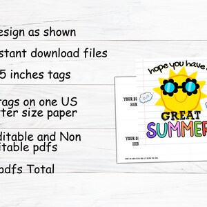 End of Year Tags, Sun Summer Gift Tags Teacher Thank You, Classroom ...
