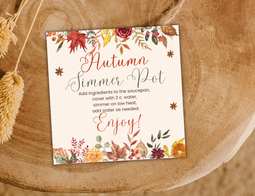 Autumn Simmer Pot Git Tag, Fall Simmering Potpourri Gift Tag, Printable ...