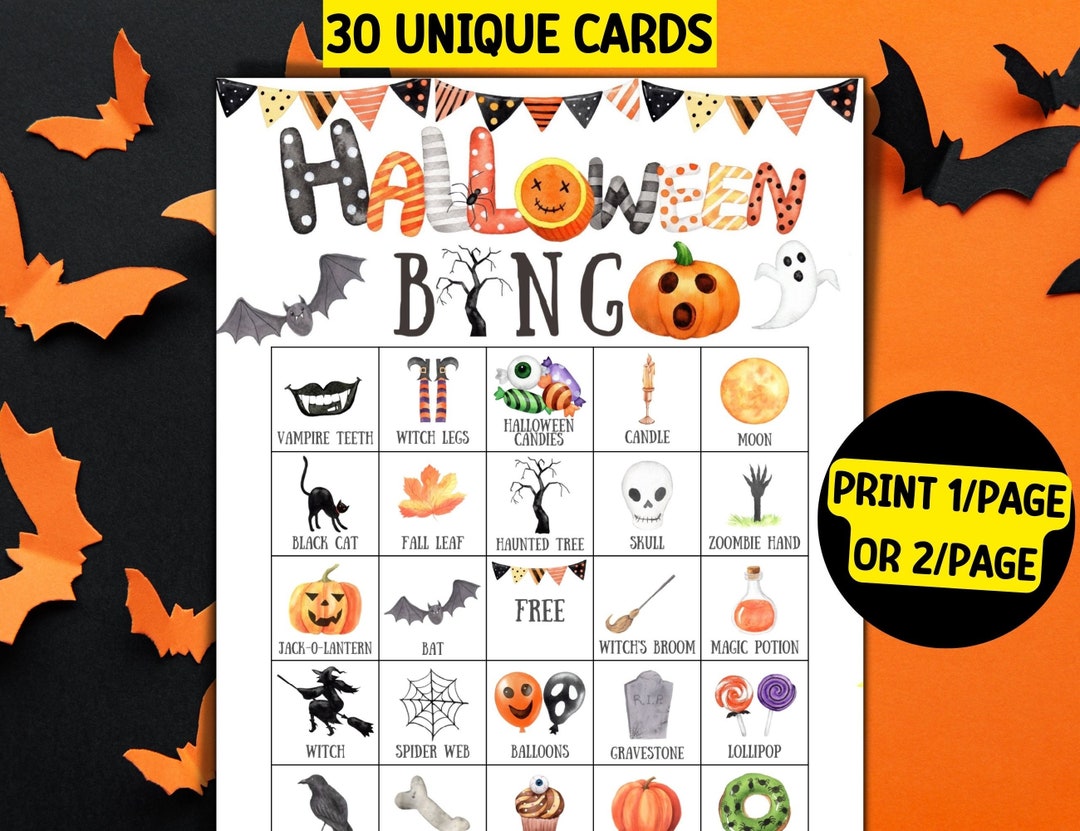 Halloween Bingo for Kids, 30 Halloween Bingo Cards, Halloween Party ...