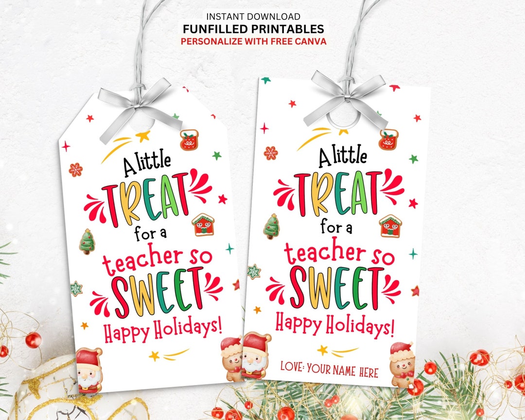 Teacher Christmas Tags Treats Tag, Christmas Teacher Gift Tags, Sweet ...