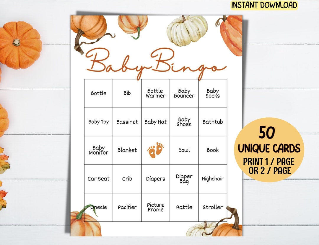 50 Fall Baby Shower Bingo Cards Printable, Autumn Fall Baby Shower ...