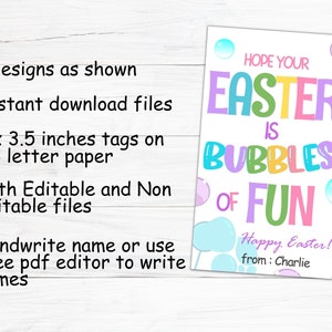 Easter Bubbles Tag, Printable Easter Gift Tags, Bubbles of Fun Kids ...