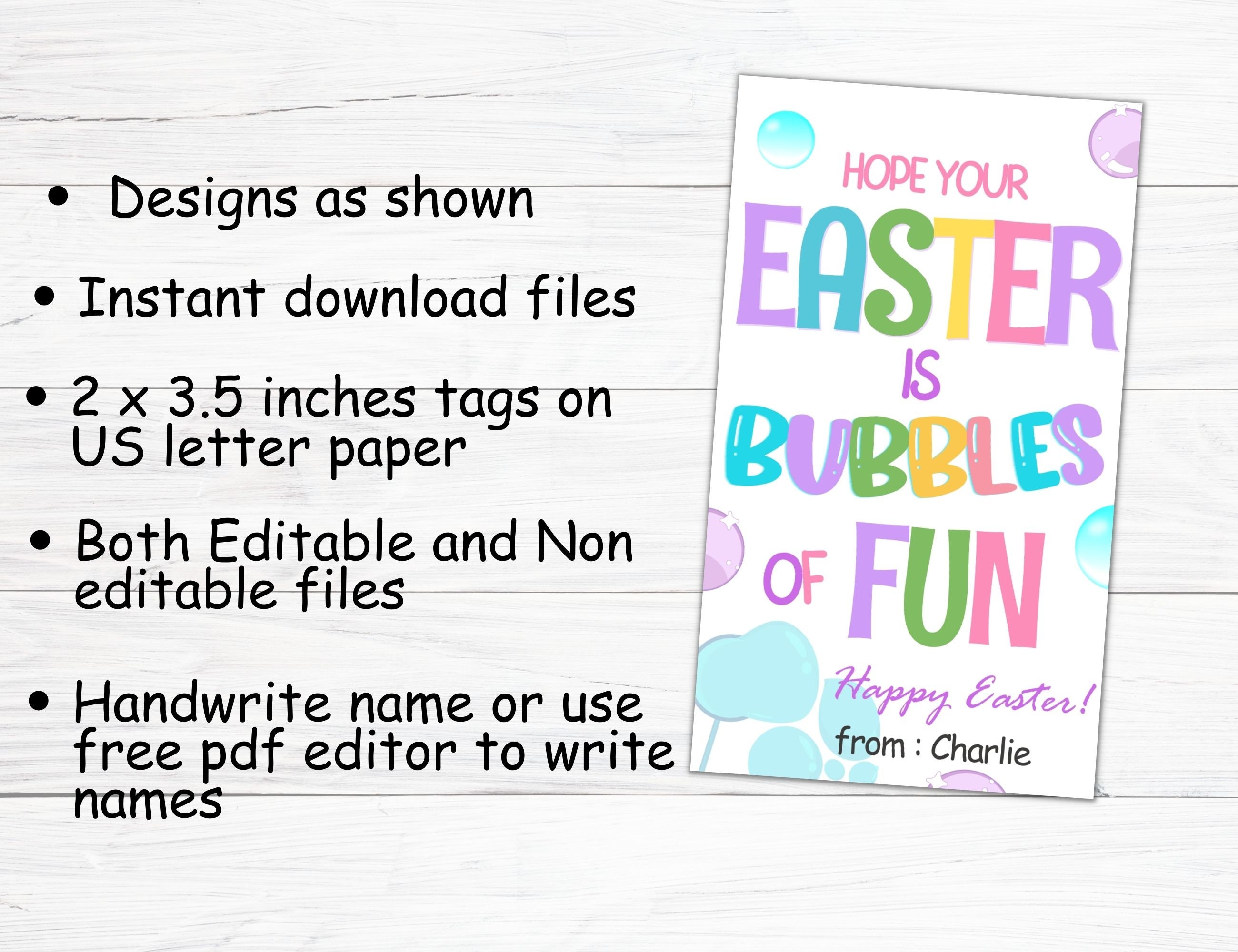 Easter Bubbles Tag, Printable Easter Gift Tags, Bubbles of Fun Kids ...