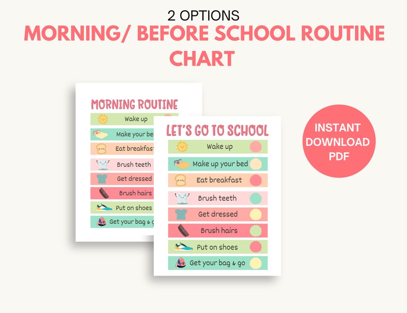 Kids Daily School Schedule Checklist, School Routine Chart, Morning and ...