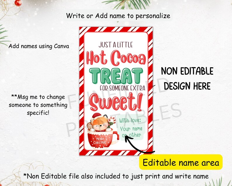 Hot Cocoa Christmas Gift Tag, Hot Chocolate Mix Christmas Treat Tag ...