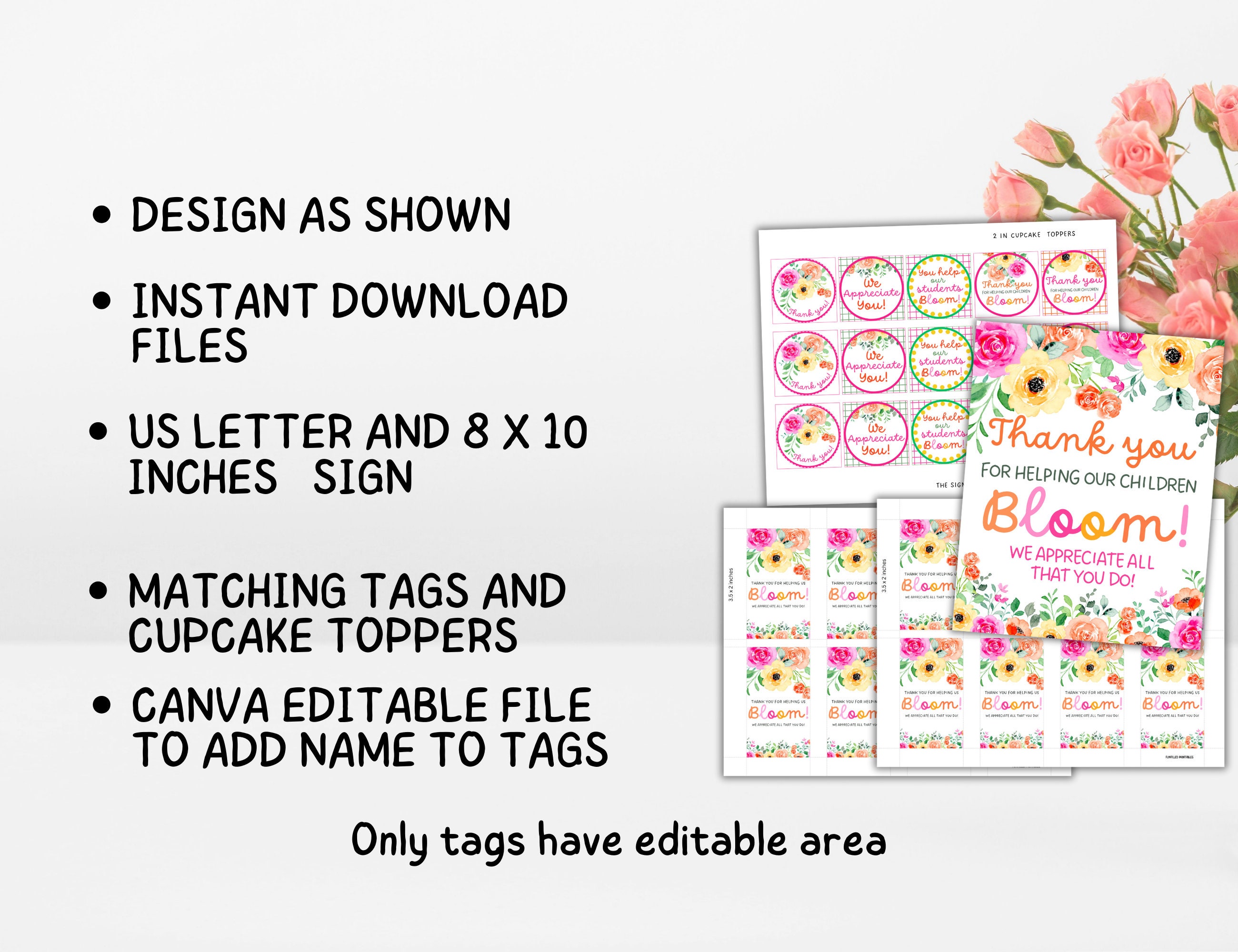 Bloom Floral Teacher Appreciation Sign Printable Bundle- Thank You ...
