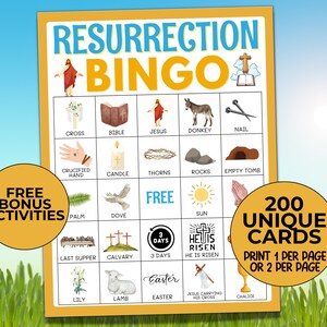 200 Resurrection Bingo Cards, Religious Easter Bingo Game, Crucifixion ...