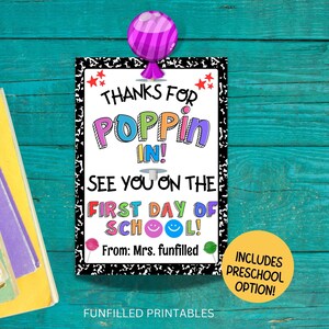 Thanks for Popping in Tag, Meet the Teacher Student Gift Tag, Lollipop ...