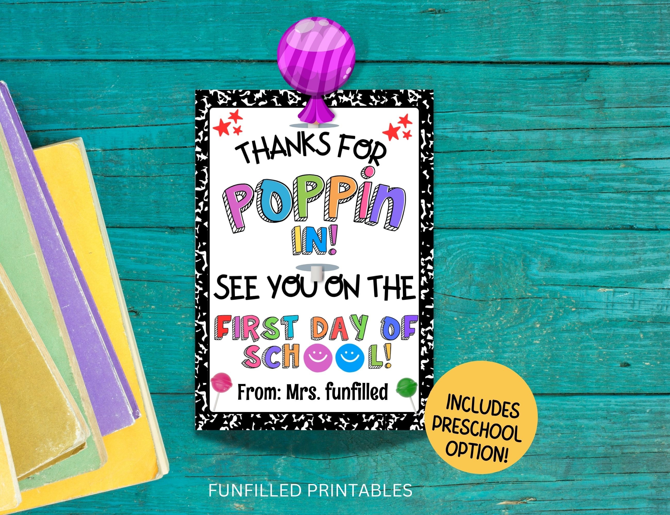 Thanks for Popping in Tag, Meet the Teacher Student Gift Tag, Lollipop ...