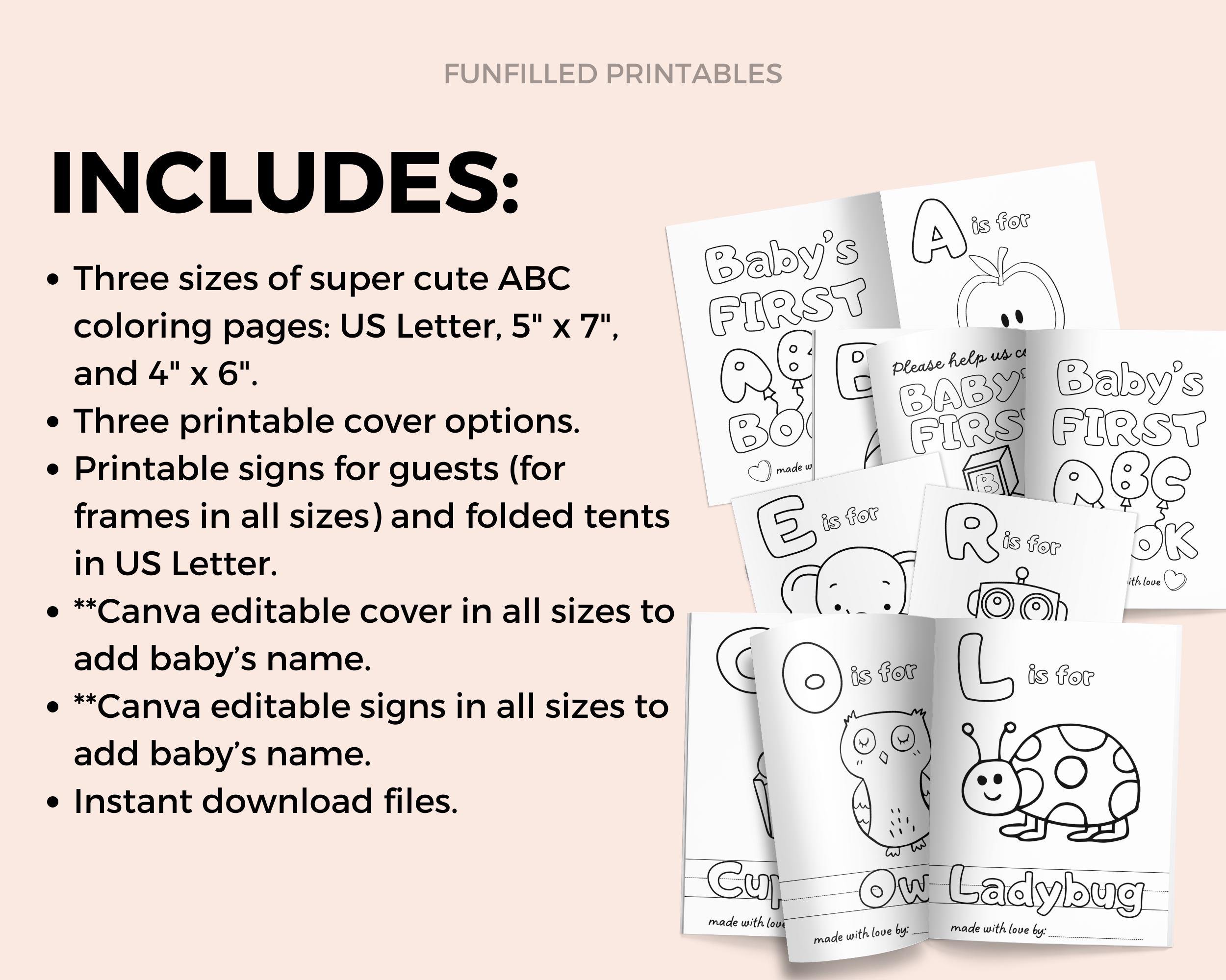 Baby Shower Abc Coloring Book, Baby's First Abc Book Baby Shower Game ...