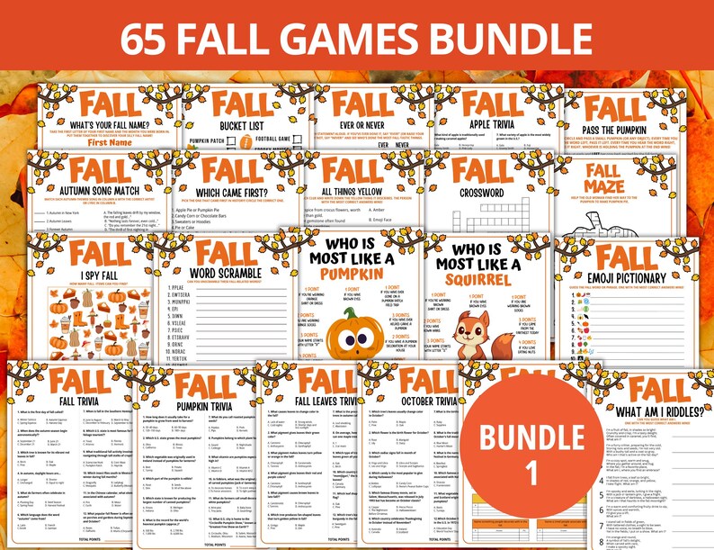 Fall Games Bundle Printable Fall Party Games for Adults Kids ...