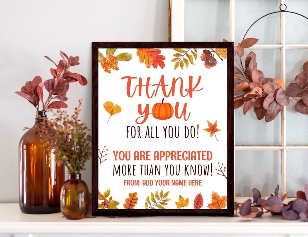 Fall Thank You Sign, Thanksgiving Sign Thank You for All You Do ...