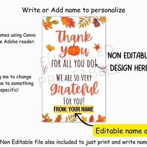 Thank You Thanksgiving Tag, Grateful for You Gift Tag, Fall ...