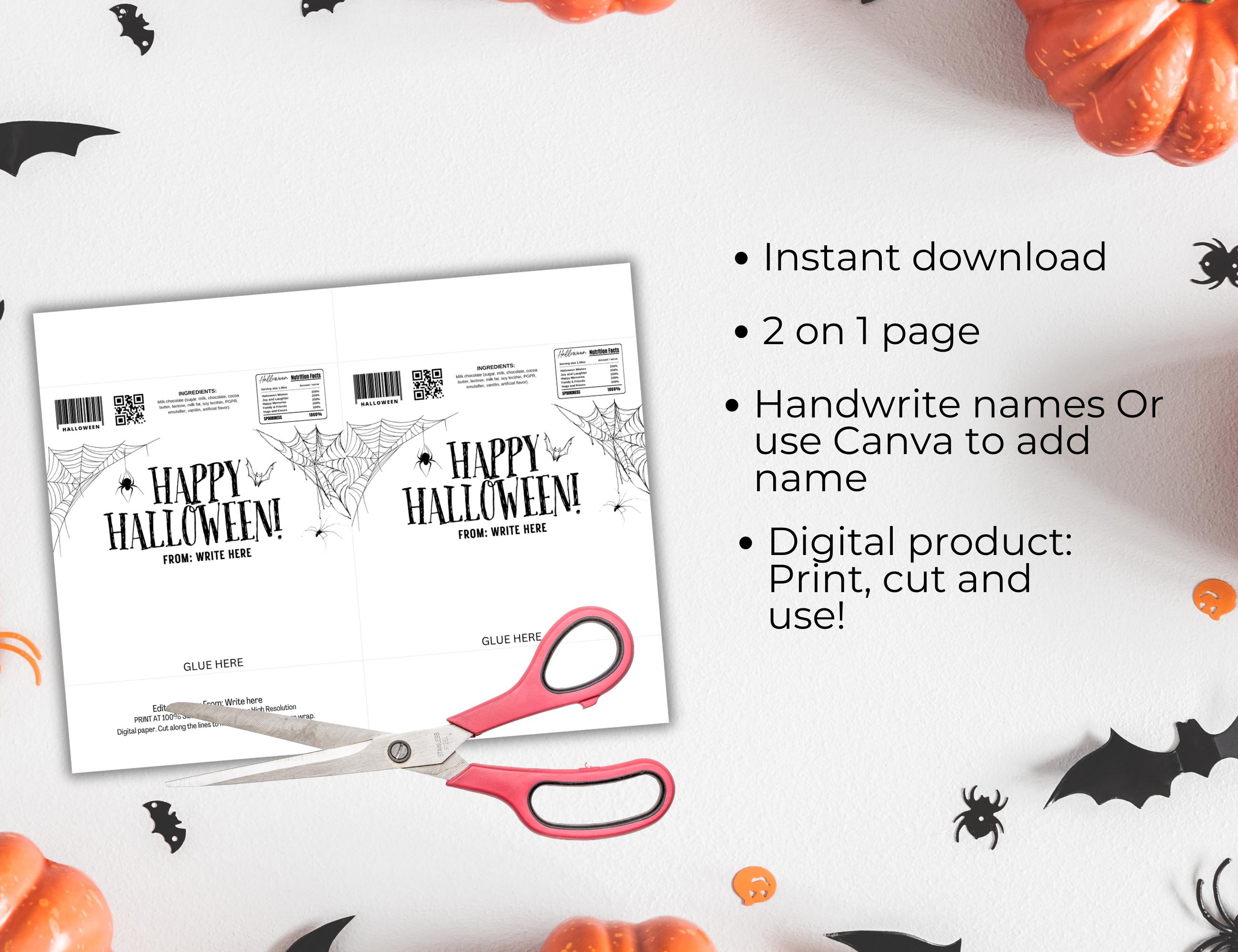 Halloween Candy Bar Wrapper, Chocolate Bar Wrapper, Halloween Party ...