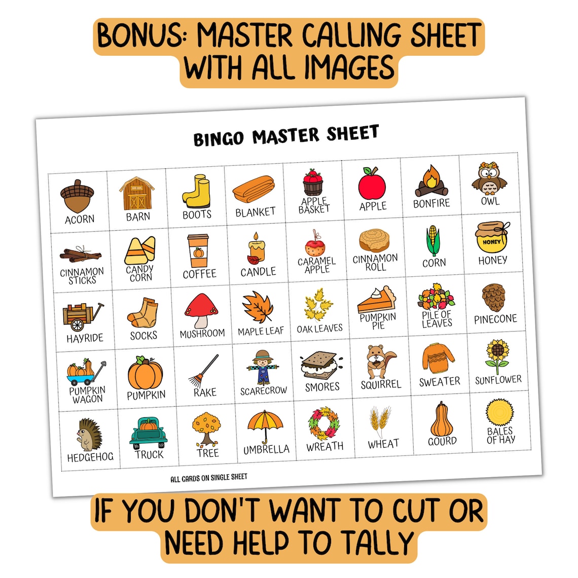 Fall Bingo, 20 Autumn Bingo Cards, Printable Fun Fall Party Games, Fall ...