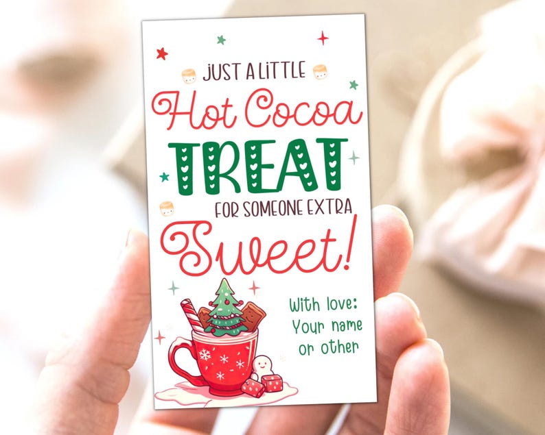Hot Cocoa Christmas Gift Tags Printable, Hot Chocolate Mix Christmas ...
