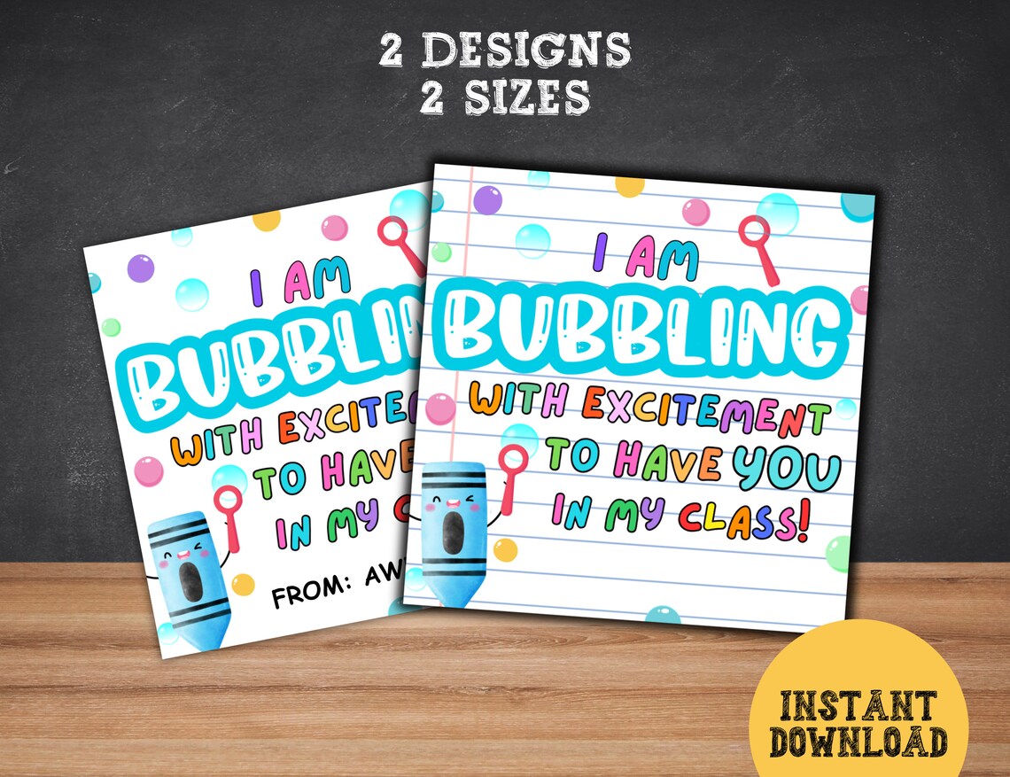 Bubbles Back to School Tag, Printable First Day of School Tag, Bubble ...