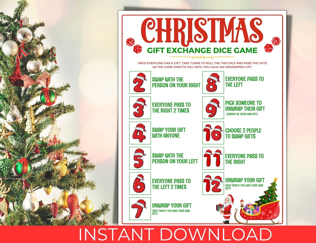 Christmas Gift Exchange Dice Game, Roll the Dice Holiday Gift Exchange ...