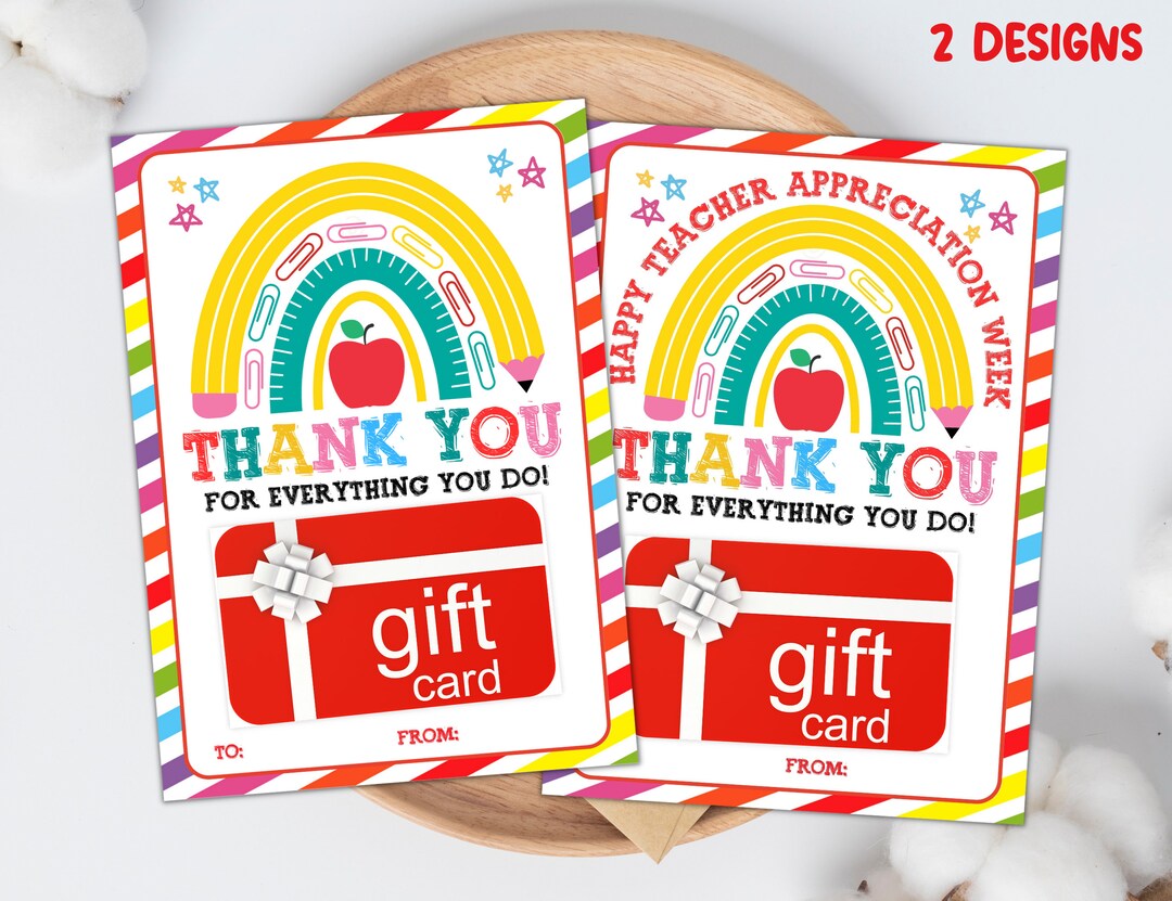 Teacher Appreciation Gift Card Holder Printable, Teacher Thank You Card ...