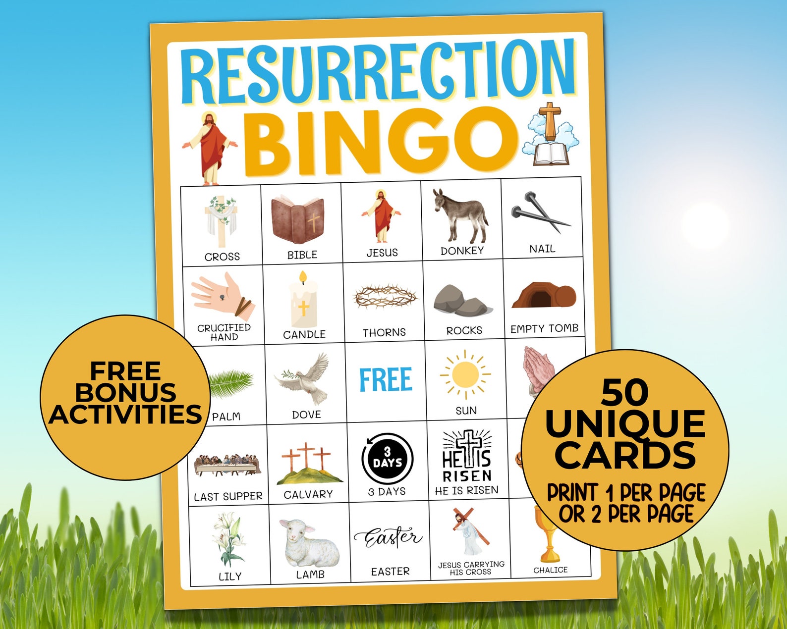 Resurrection Bingo, 50 Religious Easter Bingo Cards, Easter Story Bible ...