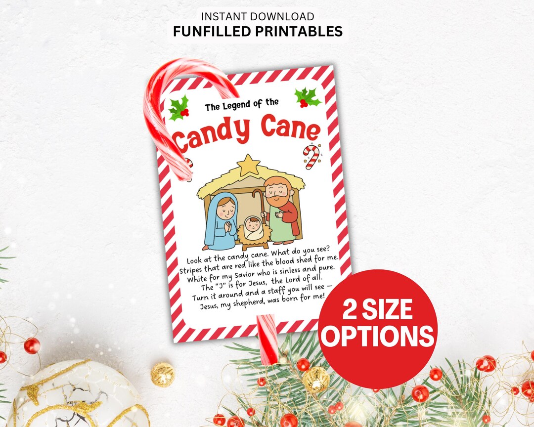Legend of the Candy Cane Tag Printable, Kids Christian Treat Tag ...