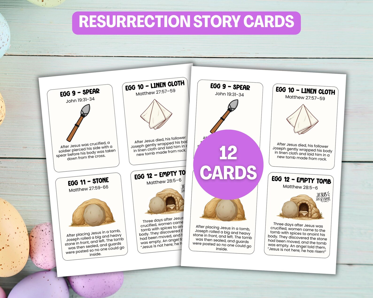 Resurrection Eggs Hunt Printable for Kids, Easter Story Eggs & Cards ...