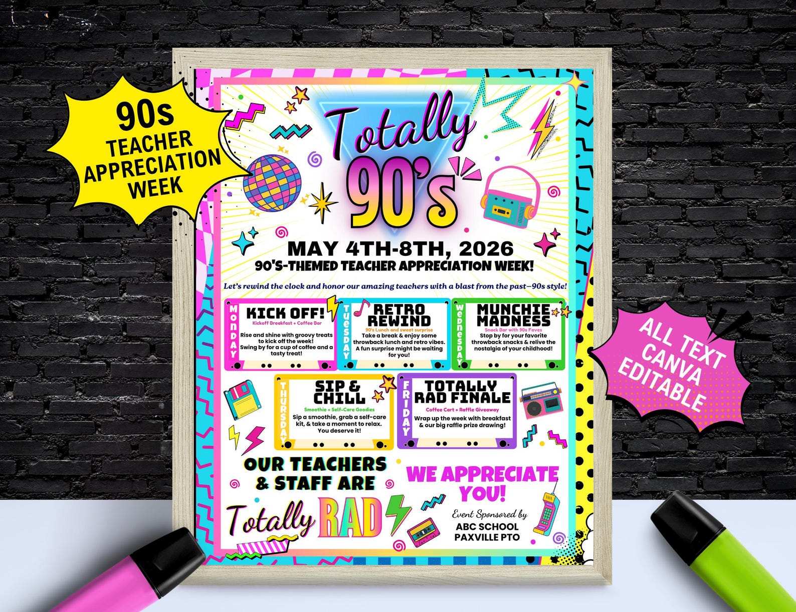 Retro 90s Theme Teacher Appreciation Week Flyer Template Canva Editable ...